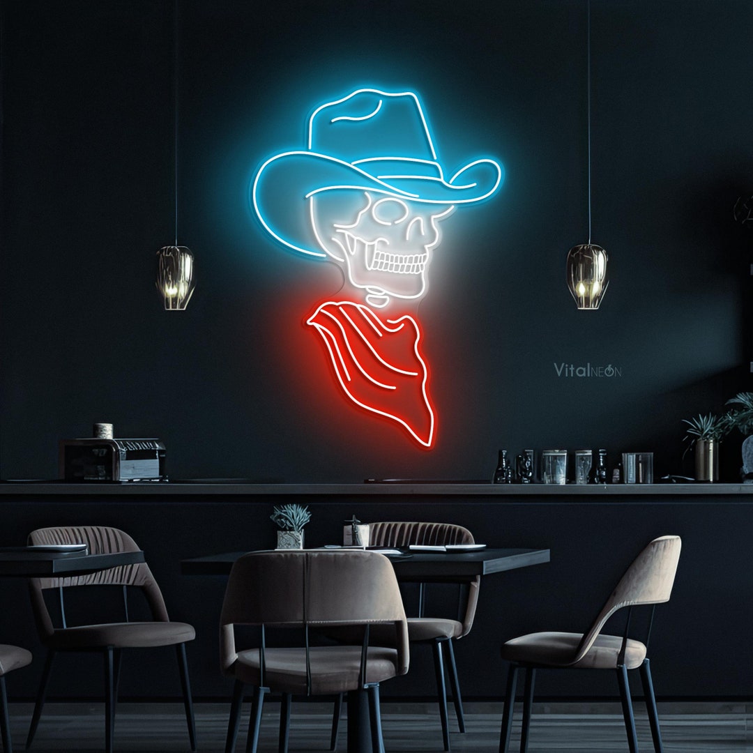 Cowboy Skeleton Neon Sign, Cowboy Skeleton LED Light, Skeleton LED Neon ...