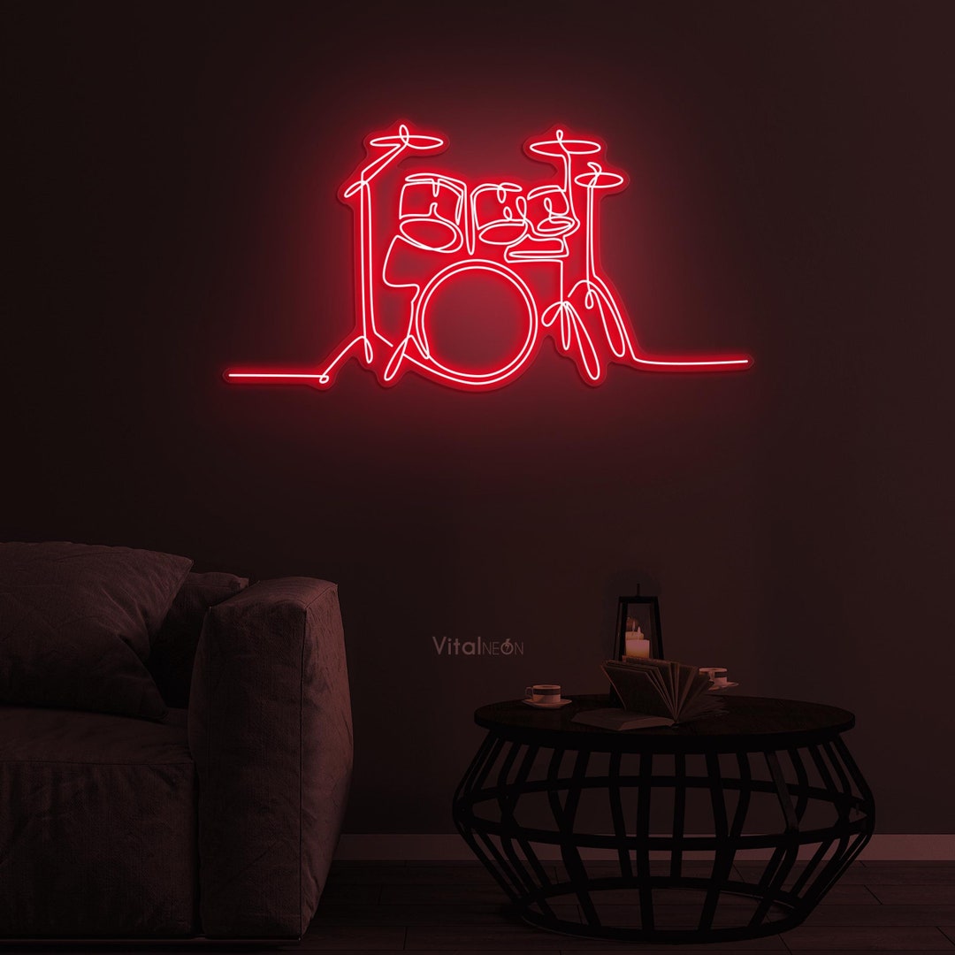 Drum Kit Neon Sign, Drum Kit LED Light, Drum Set LED Neon Art, DJ Wall ...