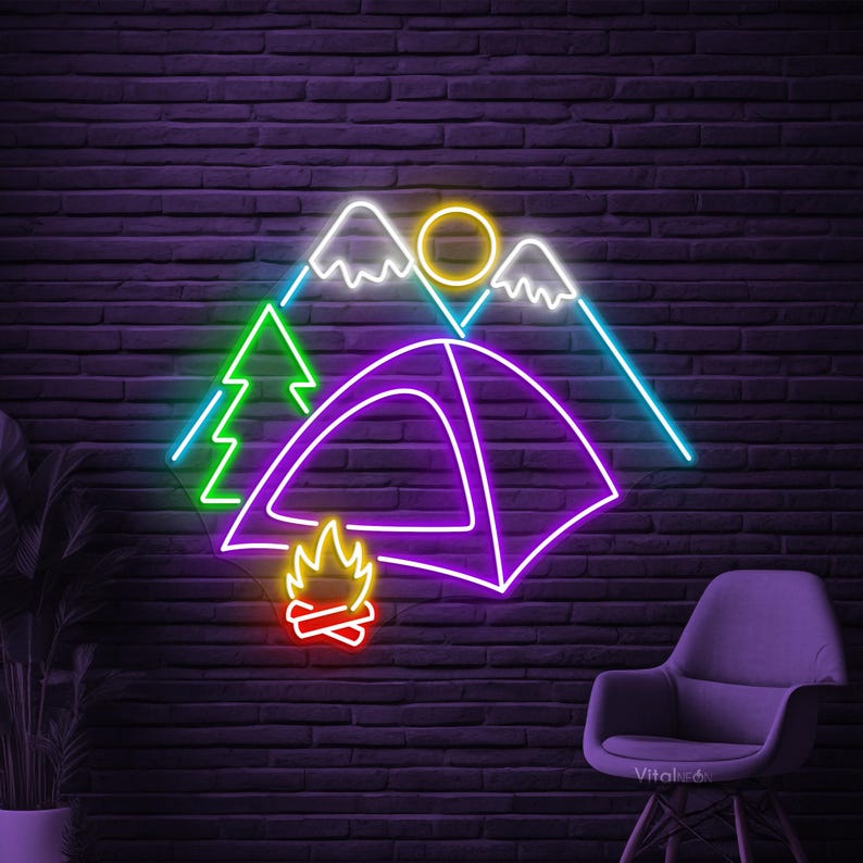 Camping Neon Sign, Camping LED Light, Mountain Campsite Wall Decor ...