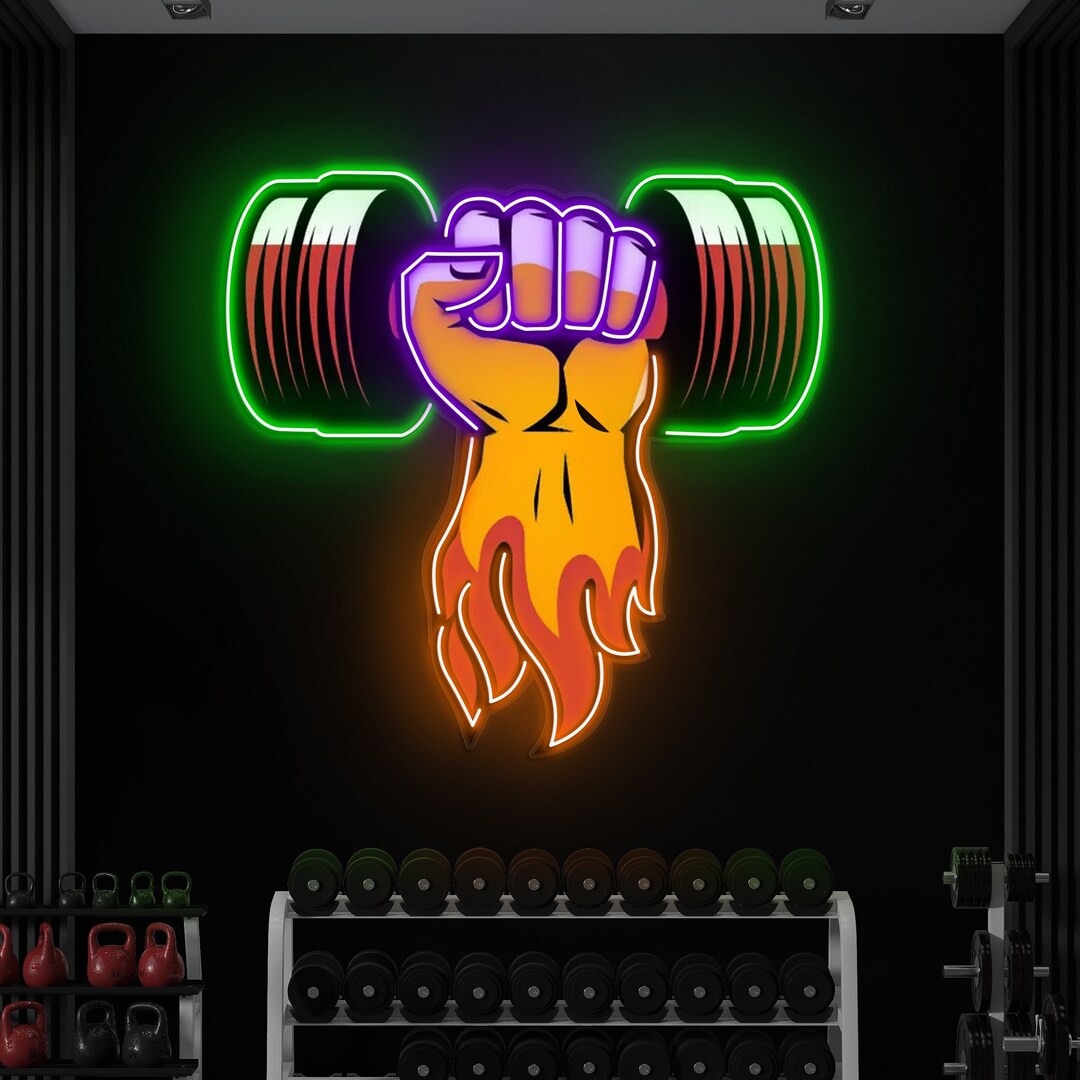 Arm With Dumbbell Neon Light, Motivational Gym Decor, Neon Pop Art, Gym ...
