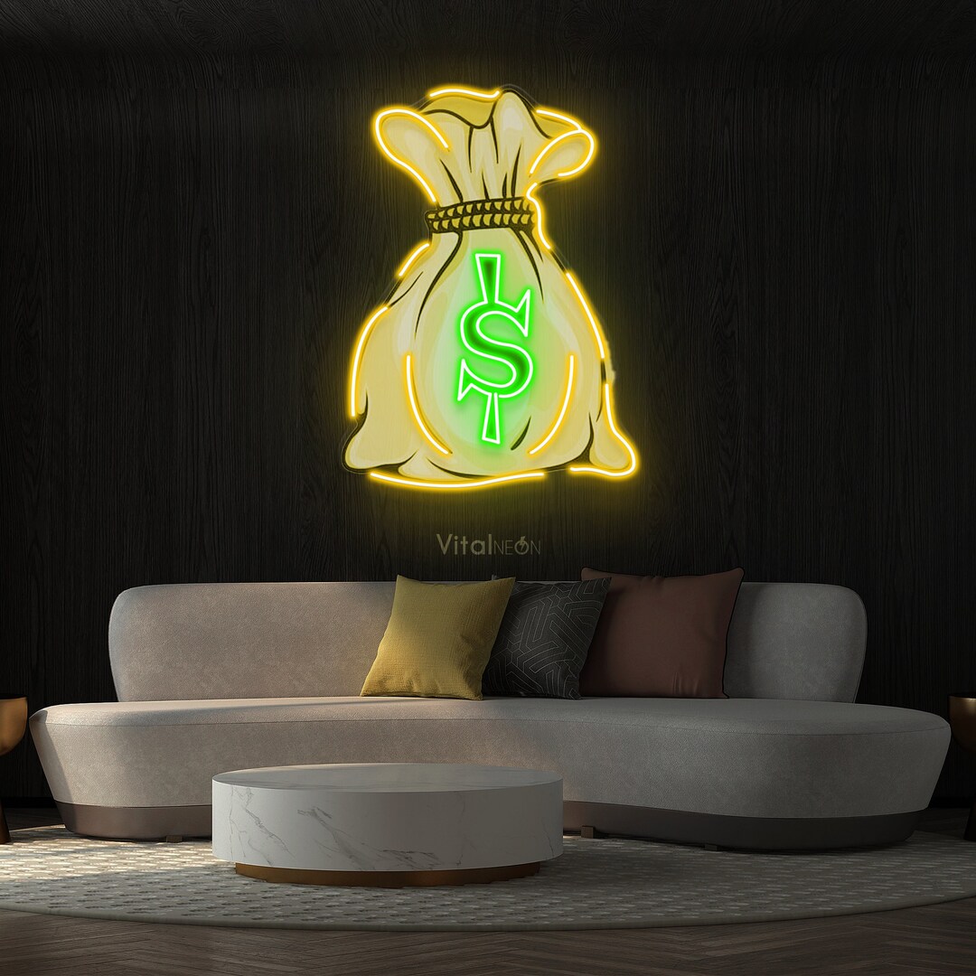 Money Bag Neon Sign, LED Light for Wall Decor, CEO Office & Man Cave ...