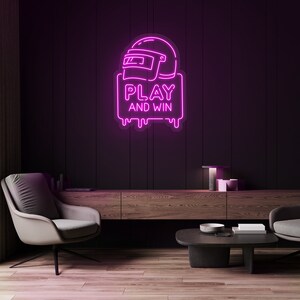 Play and WIN Neon Sign, LED Game Room Decor, Gaming Wall Art, Neon ...