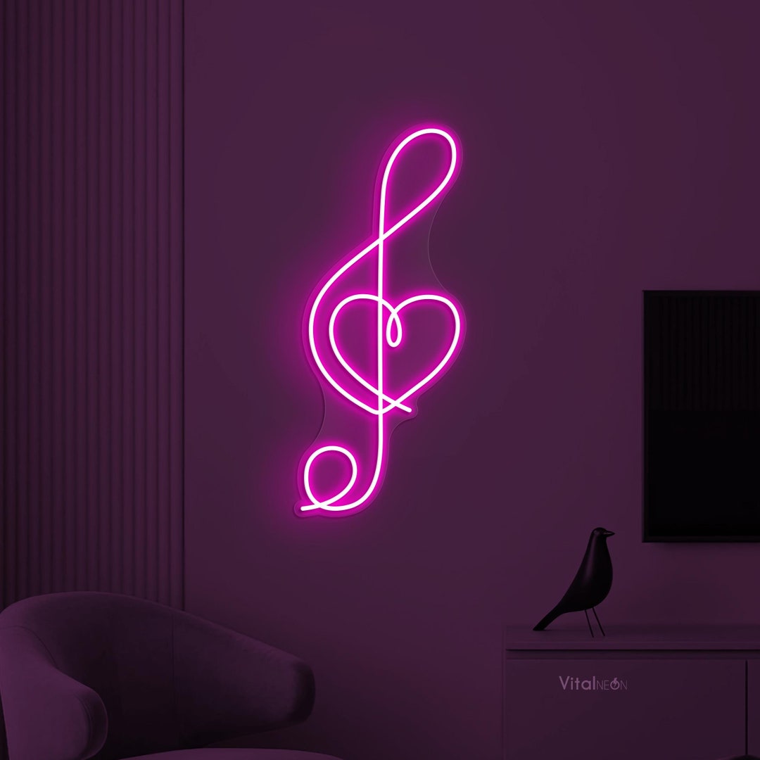 Music Note Neon Sign, Music Note LED Light, Heart Music Note Wall Decor ...