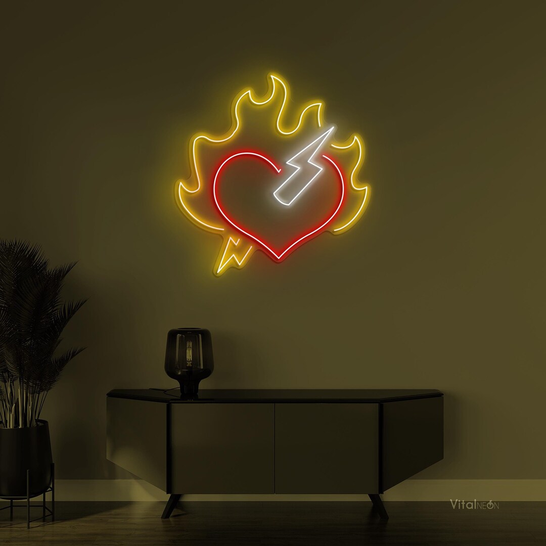 Flaming Heart Neon Sign, Flaming Heart LED Light, Fire Heart Wall Decor ...