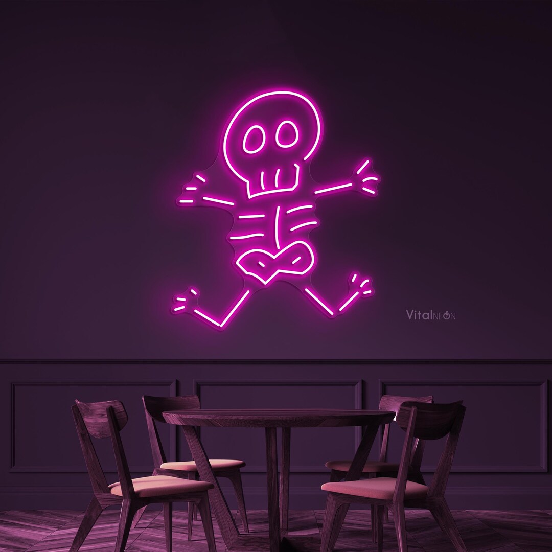Skeleton LED Neon Sign Dance Wall Art for Skull Party Horror House Room ...