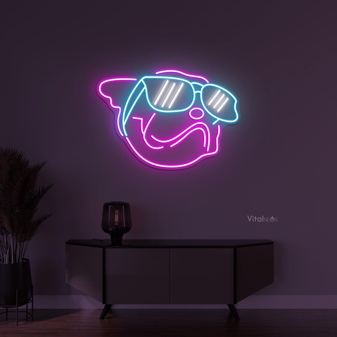 Dog With Sunglasses Neon Sign, Pug Dog Sunglasses Light, Dog Wall Decor ...