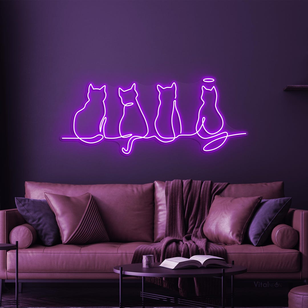 Cats Neon Sign, Cats Line LED Light, Four Cats Wall Decor, Pet Shop ...