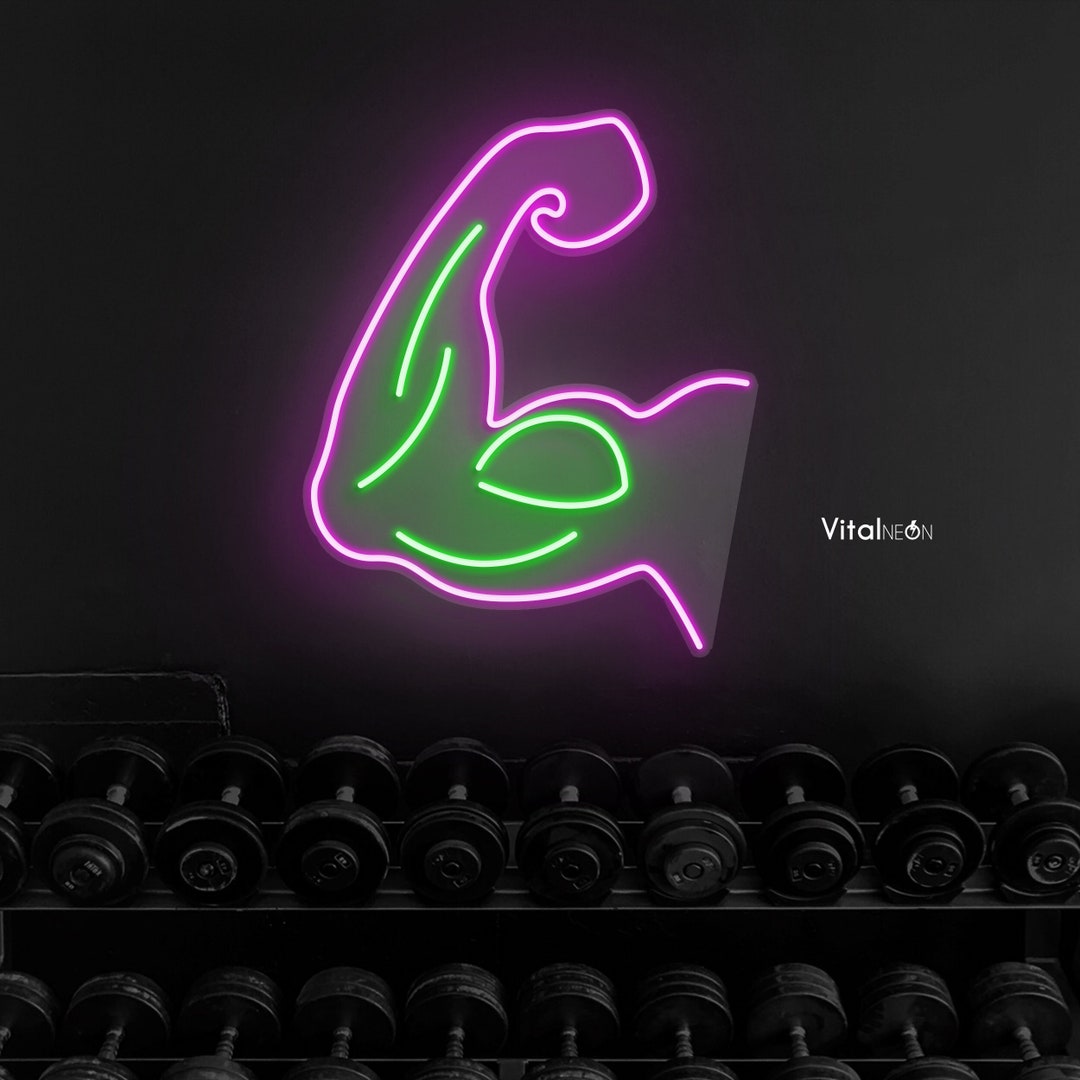 Muscle Arm Neon Sign, Gym Wall Art, Gym Room Decor, Mancaves & Fitness ...