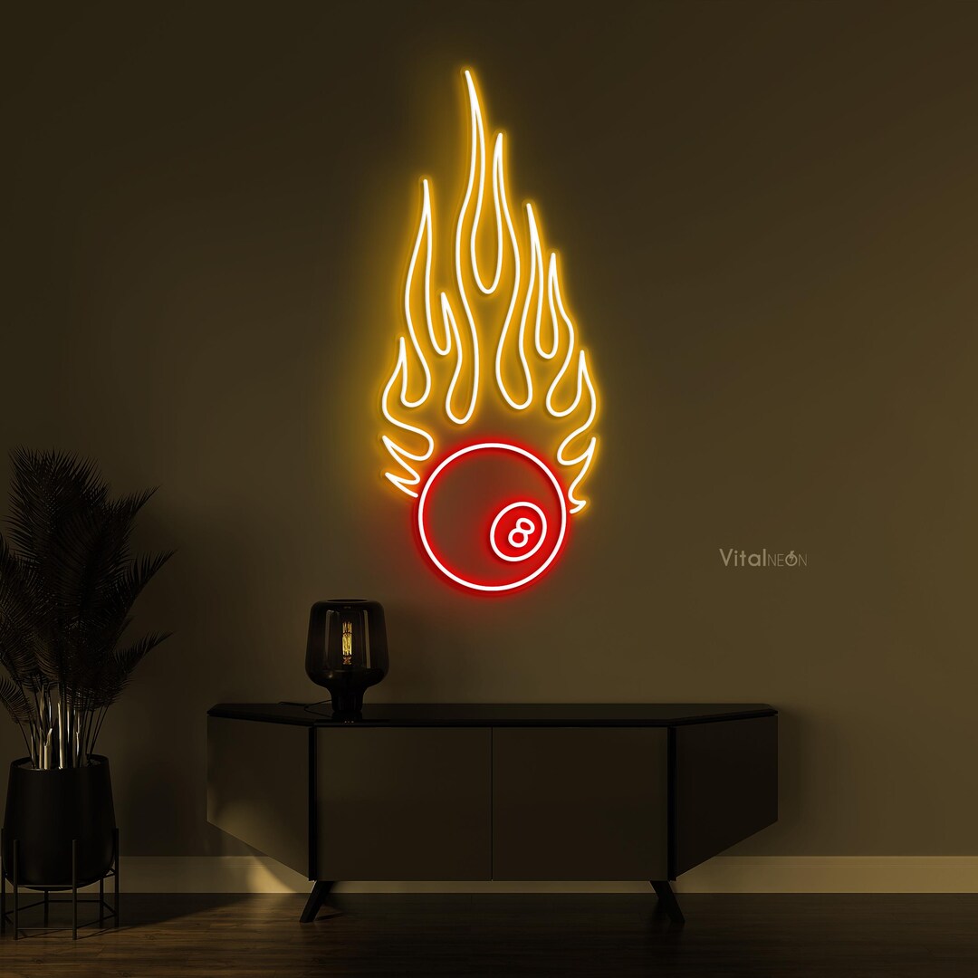 Flaming Ball Neon Sign LED Light Billiards Wall Art Gaming Zone Sport ...