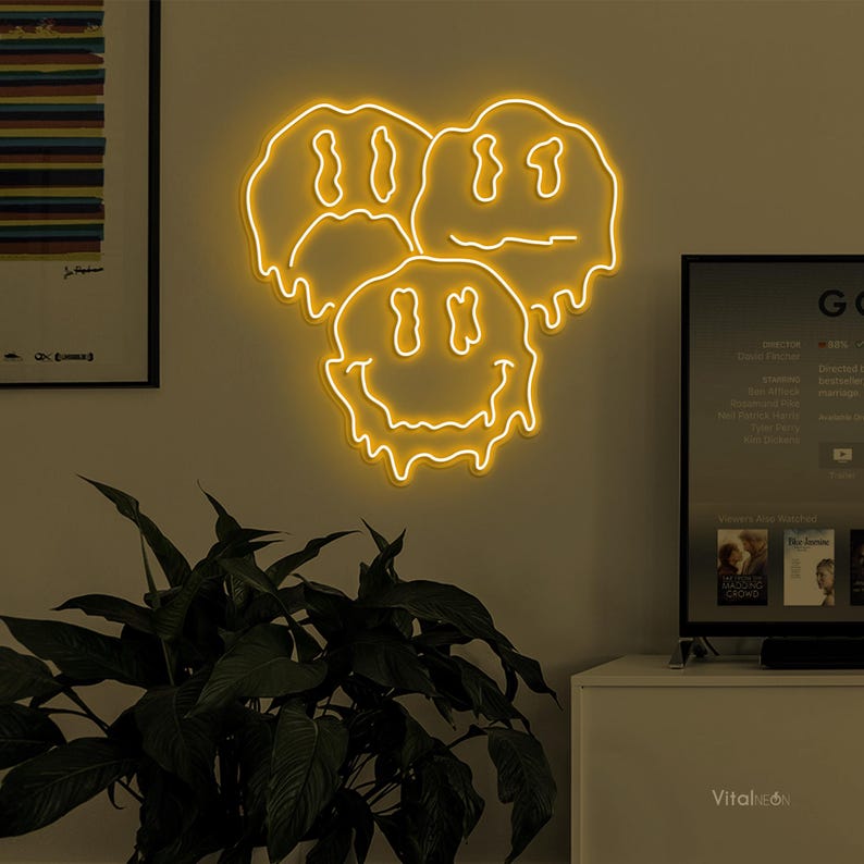 Melting Drippy Smiley Emoji LED Light Neon Sign, Kids Room Decor ...