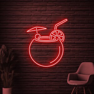 Coconut Neon Sign Tropical Drink LED Light Tiki Bar Margarita Cocktail ...
