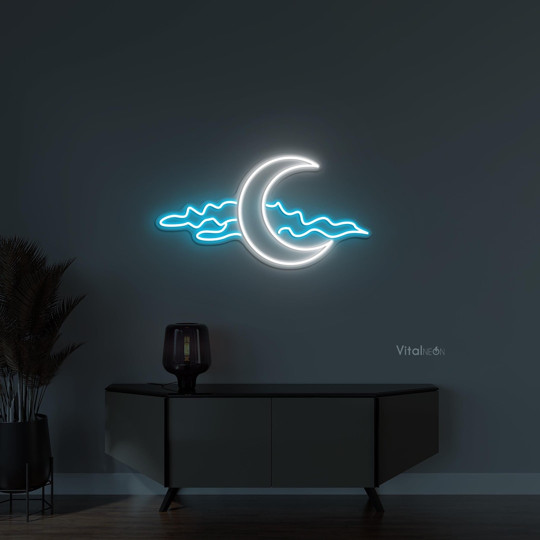 Moon and Cloud Neon Sign, Moon With Cloud LED Light, Moon and Cloud ...