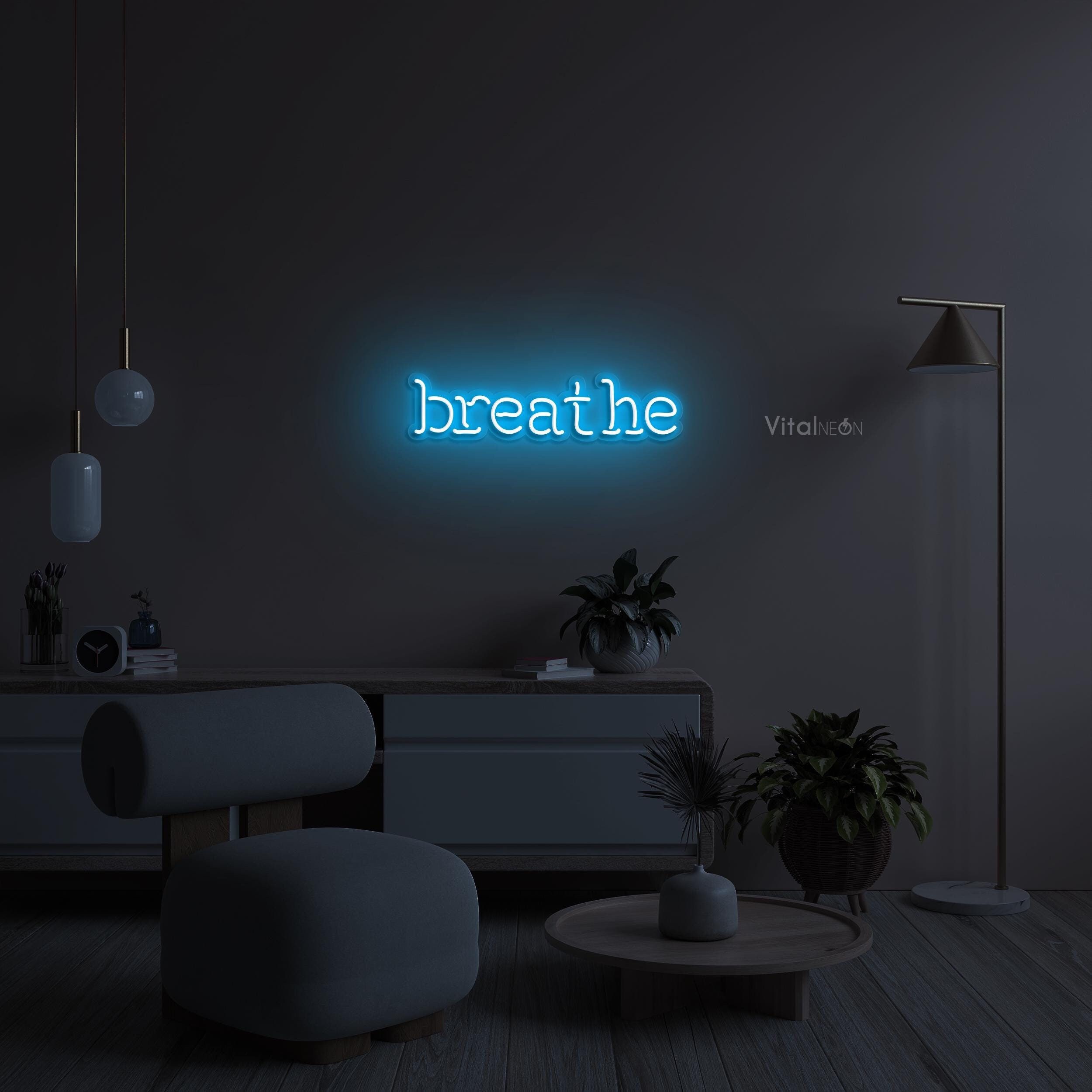 Breathe Neon Sign LED Light Motivational Wall Art for Yoga Pilates Gym ...