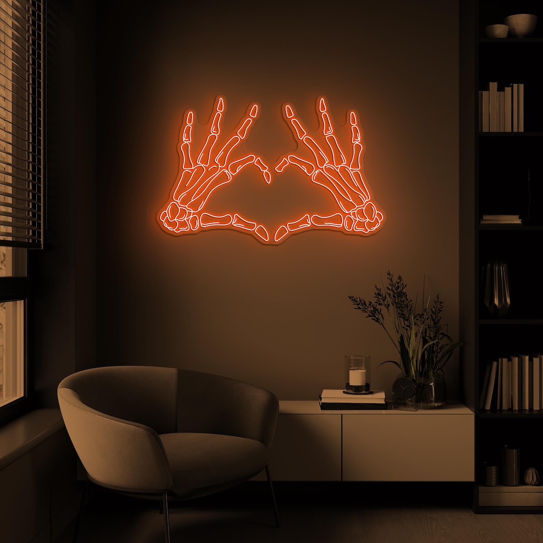 Skeleton Hand Heart Neon Sign, Skeleton Hand Heart LED Light, Skeleton ...