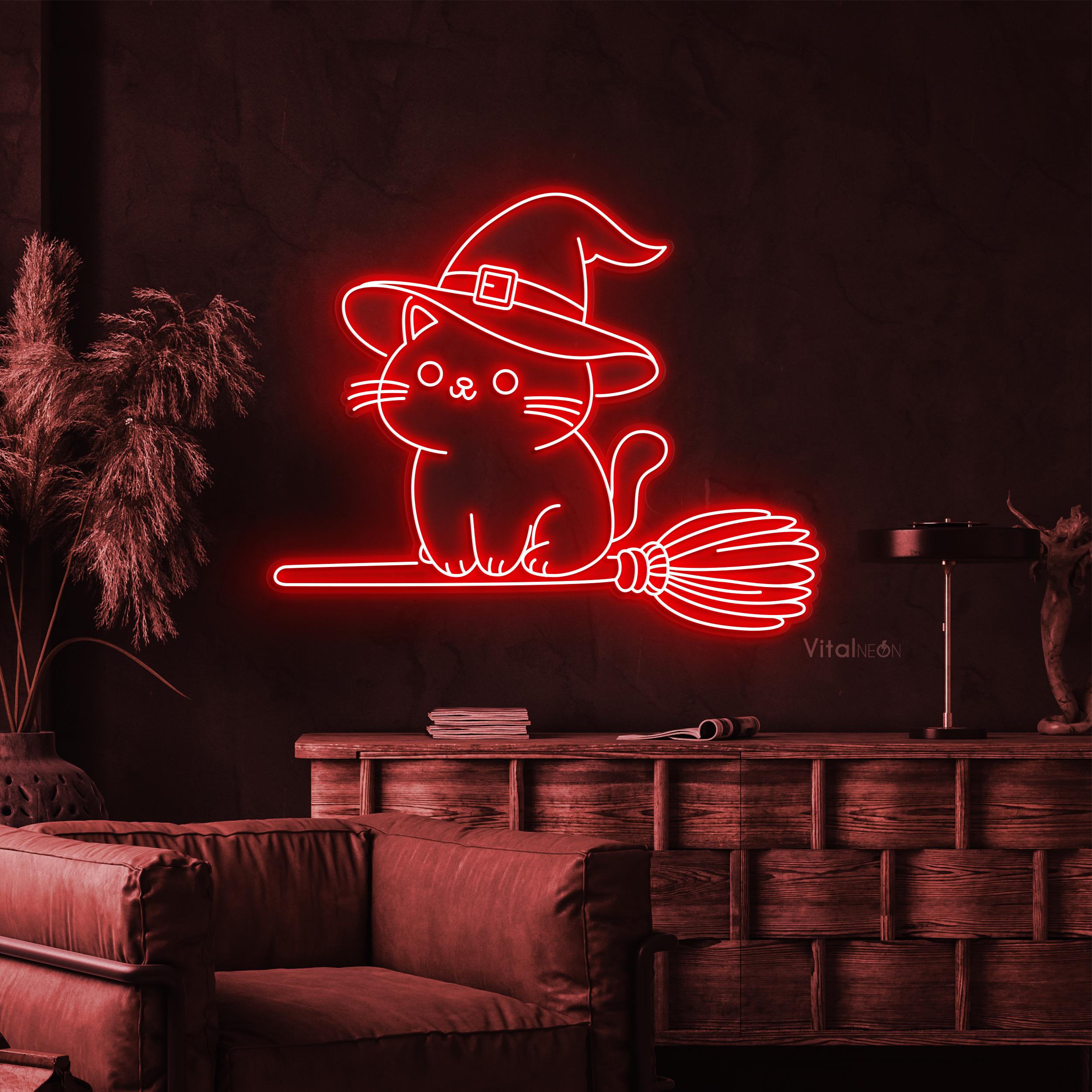 Witch Flying Cat Neon Sign LED Light Magic Room Wall Art Party Decor - Etsy
