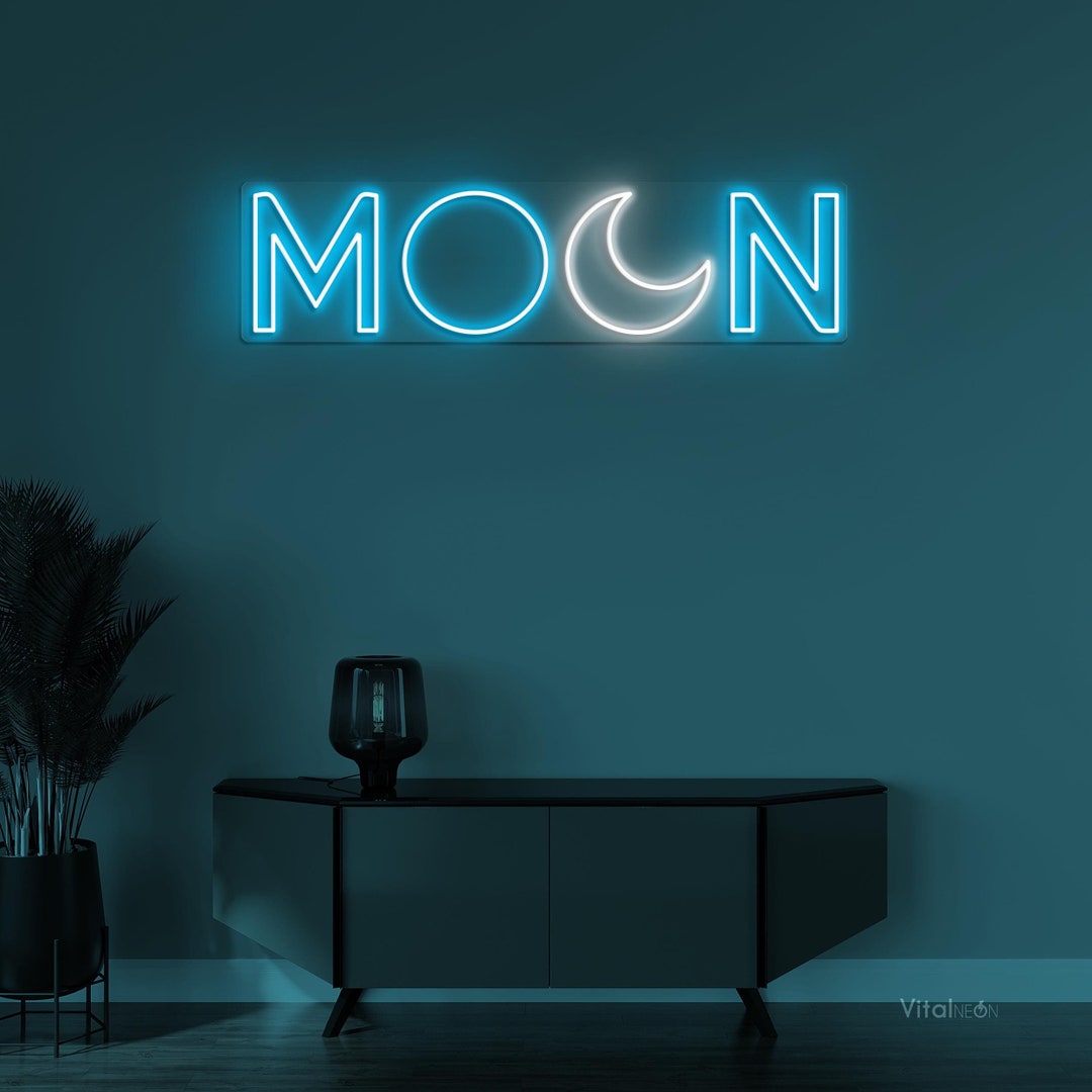 Moon Neon Sign, Moon LED Light, Moon Logo Wall Decor, Nursery Room Wall ...