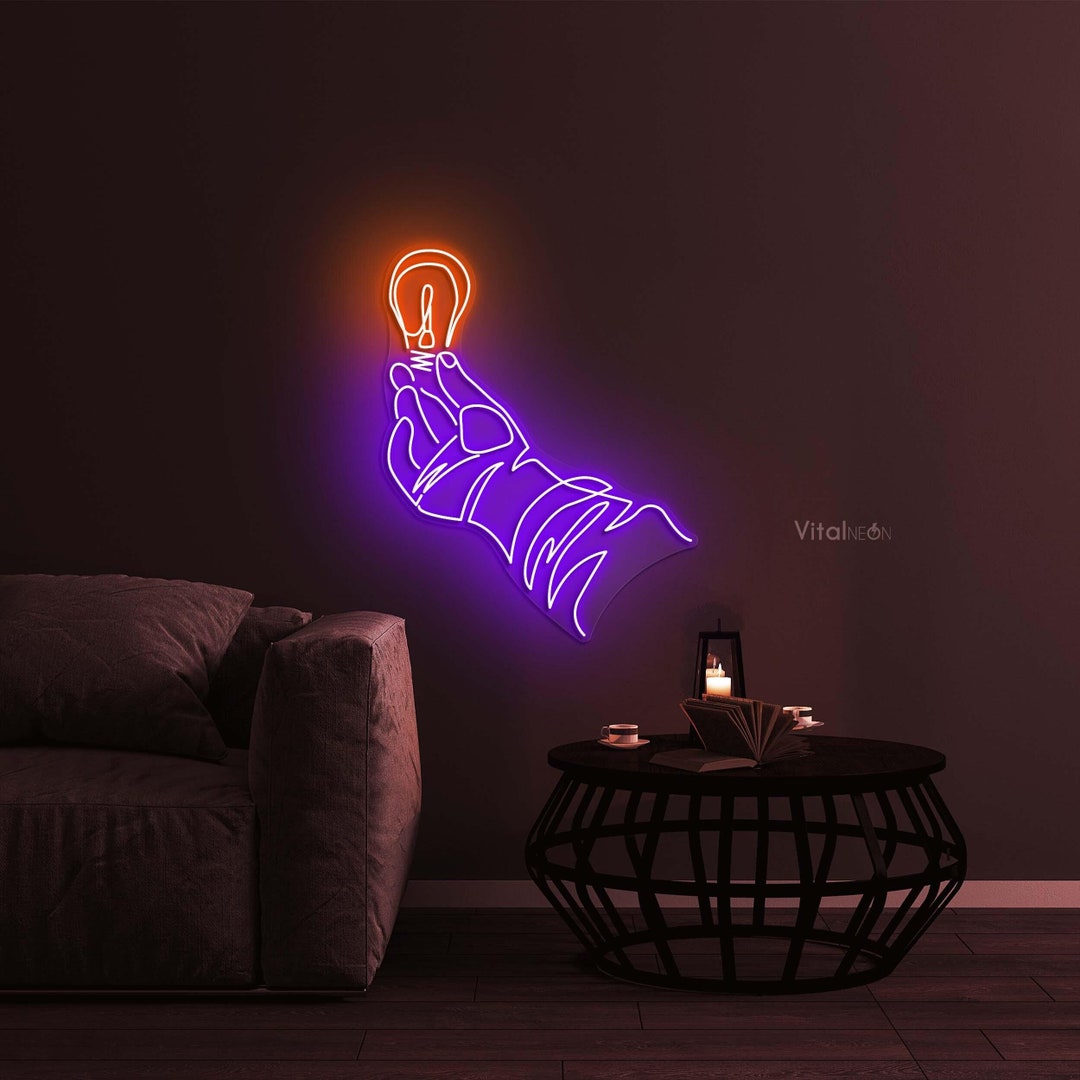 Hand With Bulb Neon Sign, Led Neon Art, Bulb Neon Light for Aesthetic ...