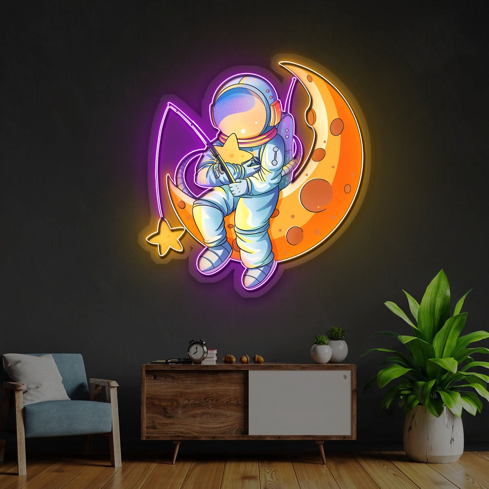 Space Fishing Star Astronaut Led Neon Sign Handmade Acrylic - Etsy
