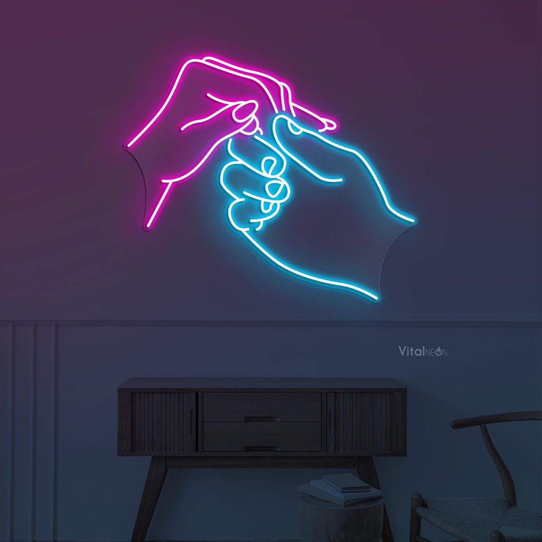 Holding Hands Neon Sign, Holding Hands LED Light, Intertwined Hand Sign ...