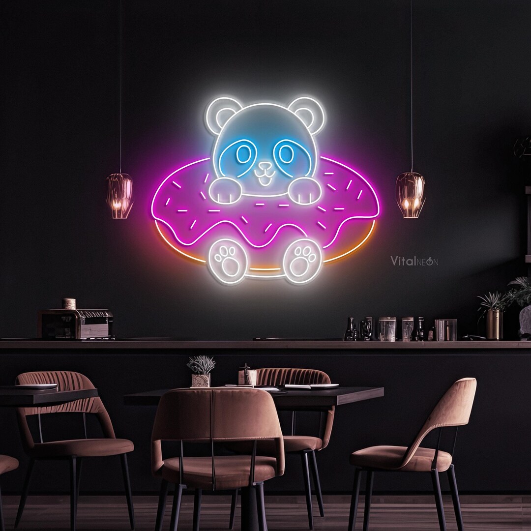 Panda Donut Neon Sign, Panda in Donut LED Light, Cute Panda LED Neon ...