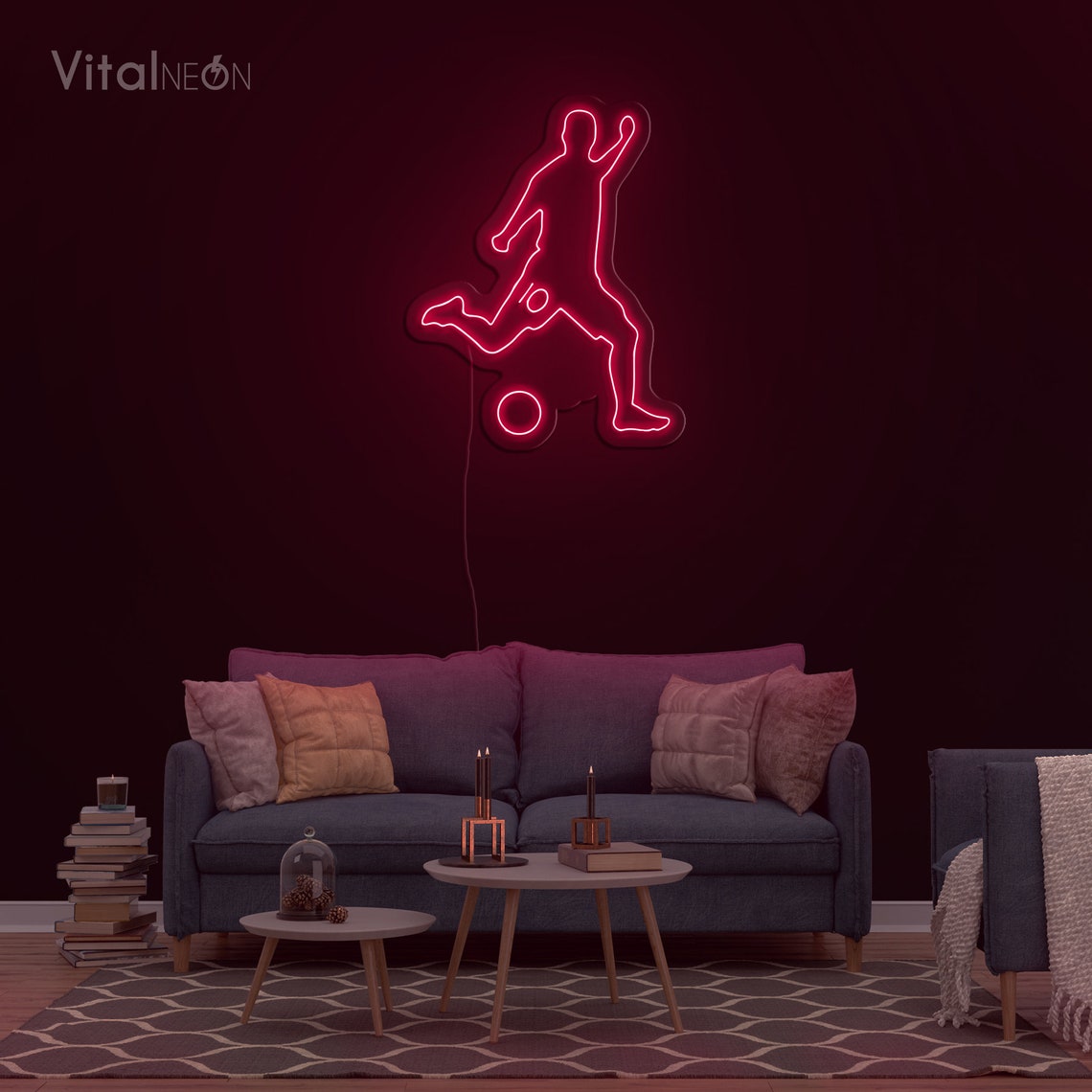 Soccer Player Neon Sign LED Light Football Sports Wall Art Bedroom Game ...