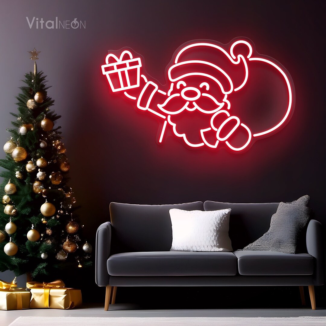 Santa Neon Sign, Santa Claus Christmas Light, Festive Holiday Wall ...