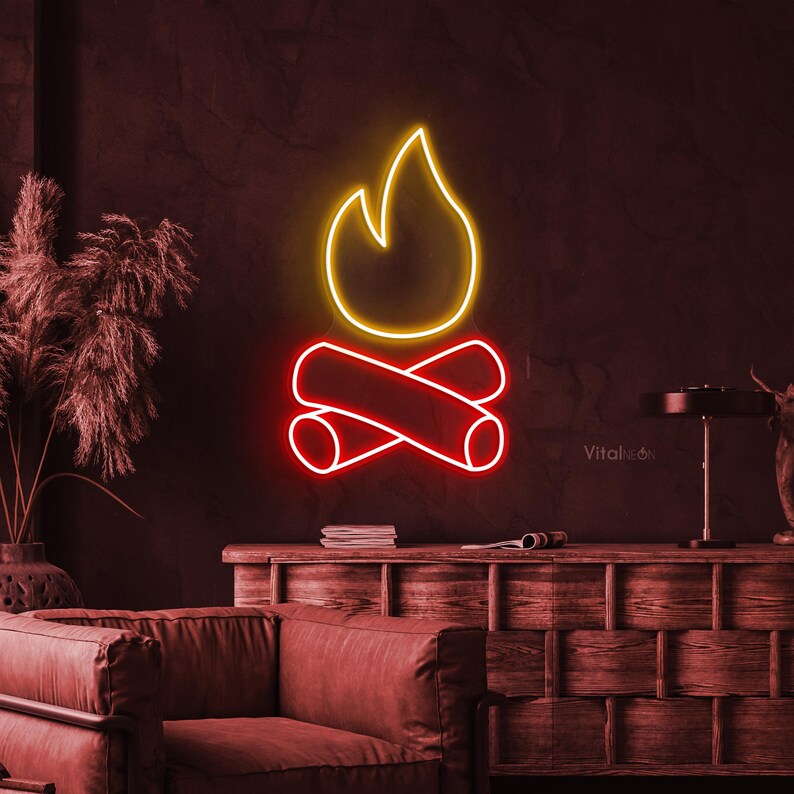 Bonfire Neon Sign, Bonfire LED Light, Fire Wall Decor, Burning Wall Art ...