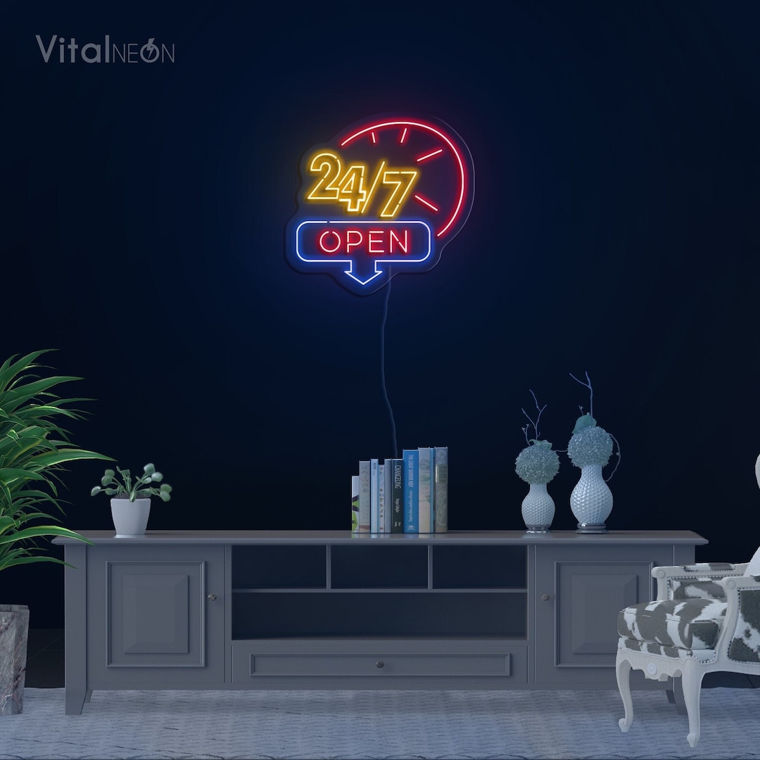 Open 24/7 Neon Sign, Business Sign for 24-hour Service, LED Neon Lights ...