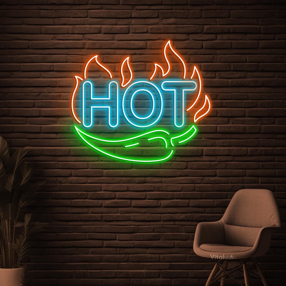 Hot Neon Sign, Hot LED Light, Hot Chili Wall Decor, Chili Pepper Wall ...