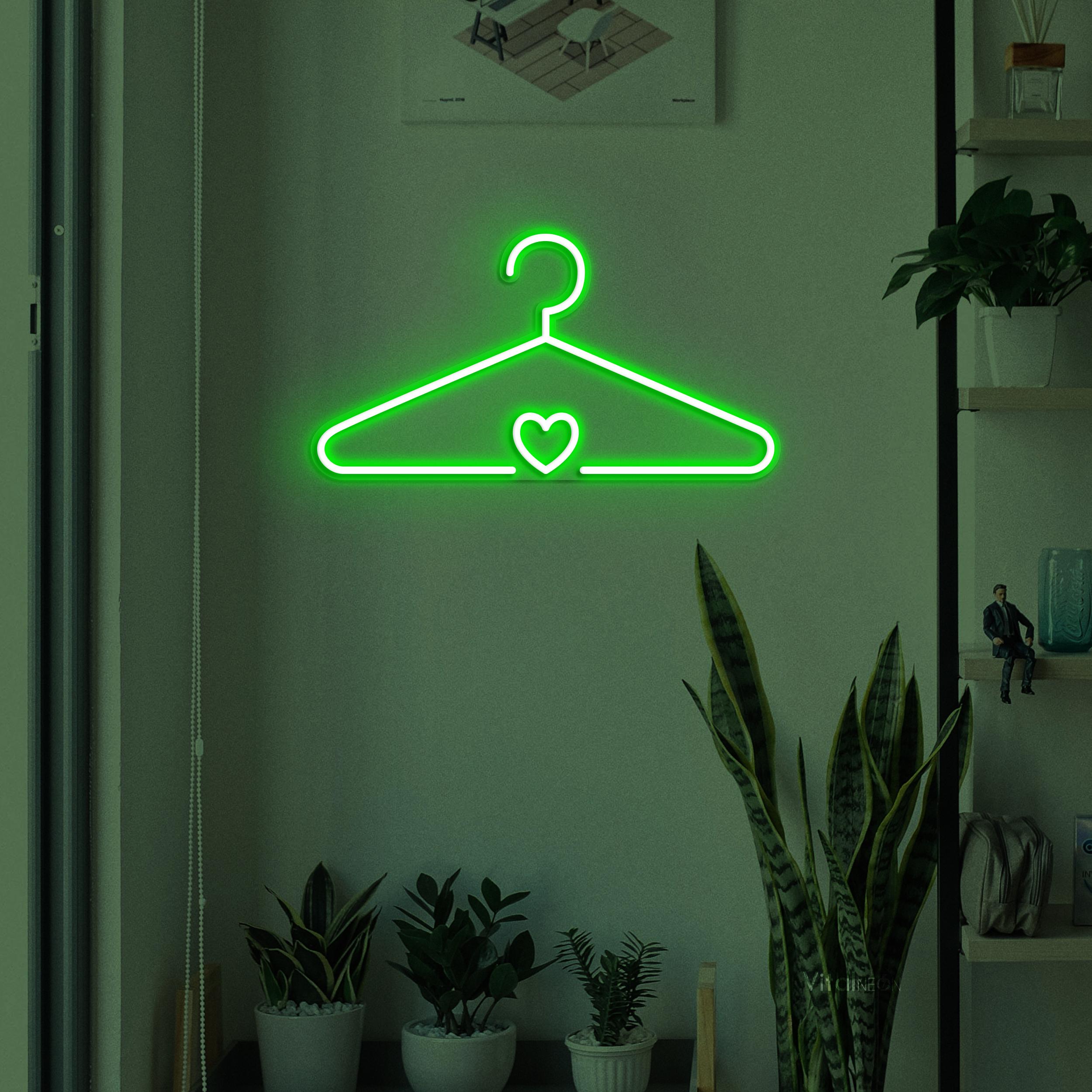 Hanger Neon Sign, Hanger LED Light, Heart Wall Art, Love Clothes Wall ...