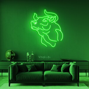 Bull Head Neon Light, Bull Neon Sign, Farmhouse Decor, Bull Neon Art ...