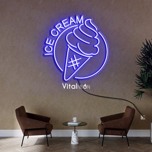 Ice Cream Neon Sign, LED Light, Sweet Decor, Ice Cream Cone Wall Art ...