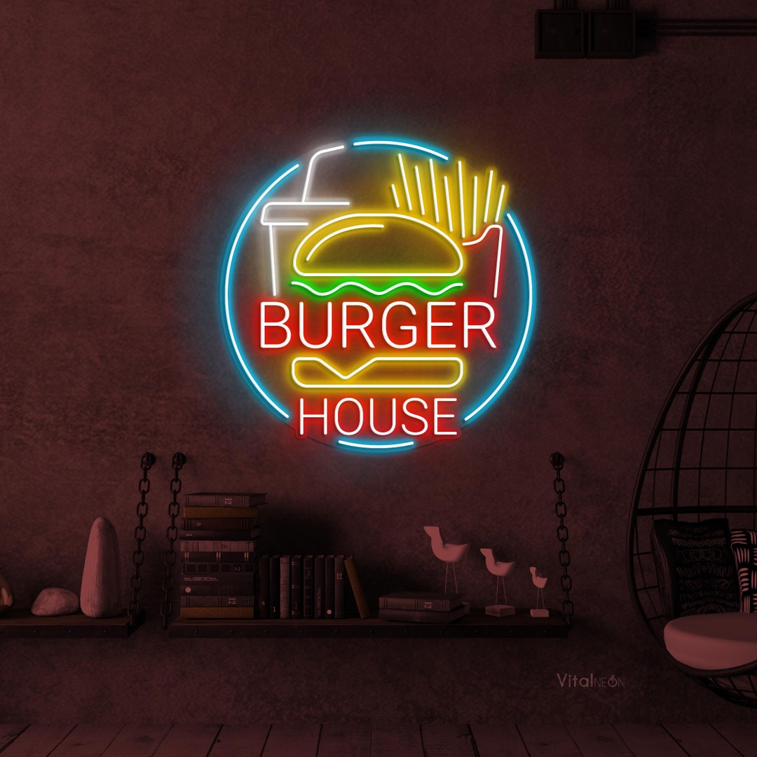Burger House Neon Sign, Burger House LED Light, Fast Food Restaurant ...