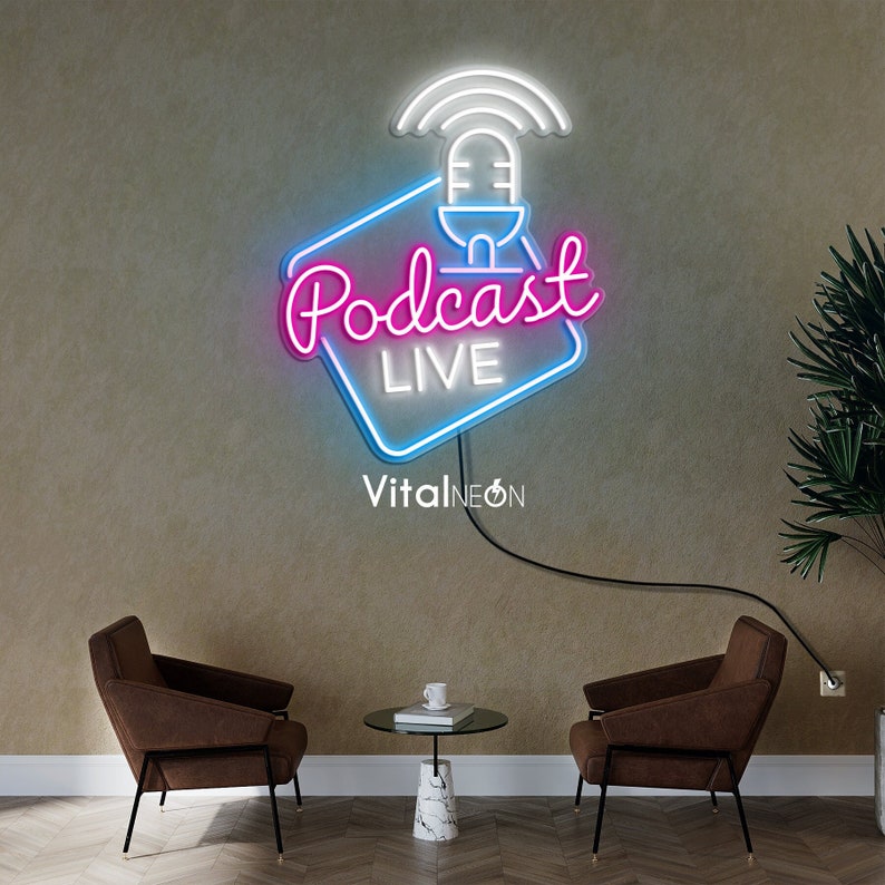 Podcast Live Neon Light, LED Sign, Podcasters and Broadcasting Studios ...