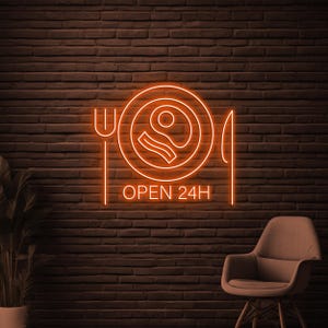 Open 24 Neon Sign, Hours 24 LED Light, Restaurant Wall Decor, Food Shop ...