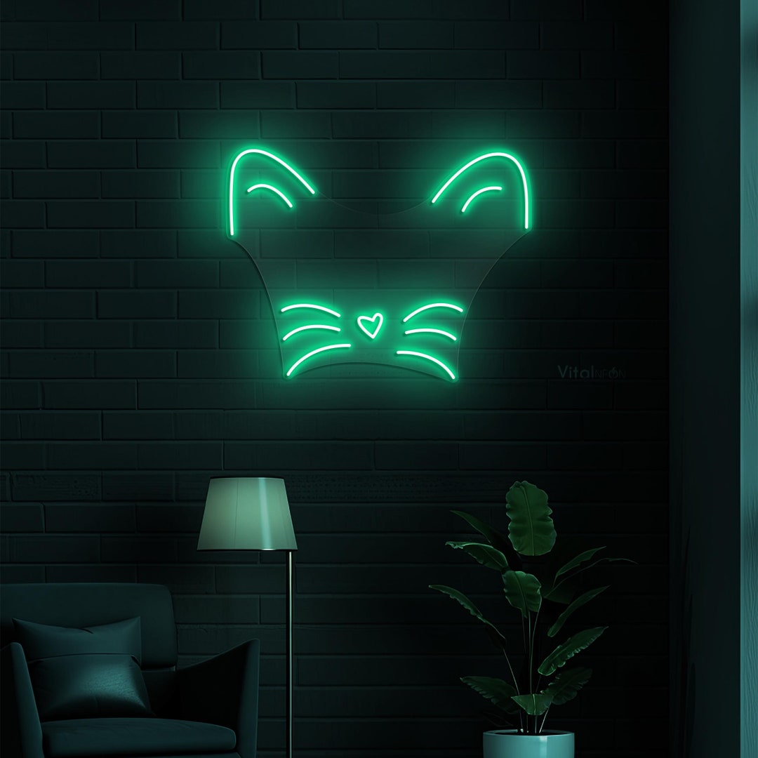 Cat Face Neon Sign, Cat Face LED Light, Kitten Neon Wall Art, Cute Cat ...
