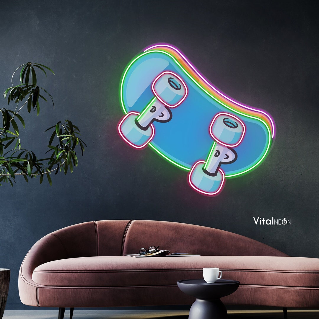 Skateboard LED Neon Light, Skateboard Sign, Room Decor, Skateboard Wall ...
