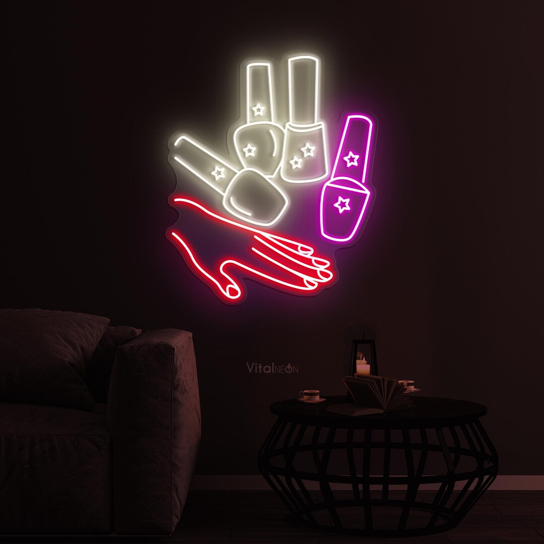 Hand & Nail Polish Neon Sign, Nail Polish LED Light, Nail Polish Hand ...
