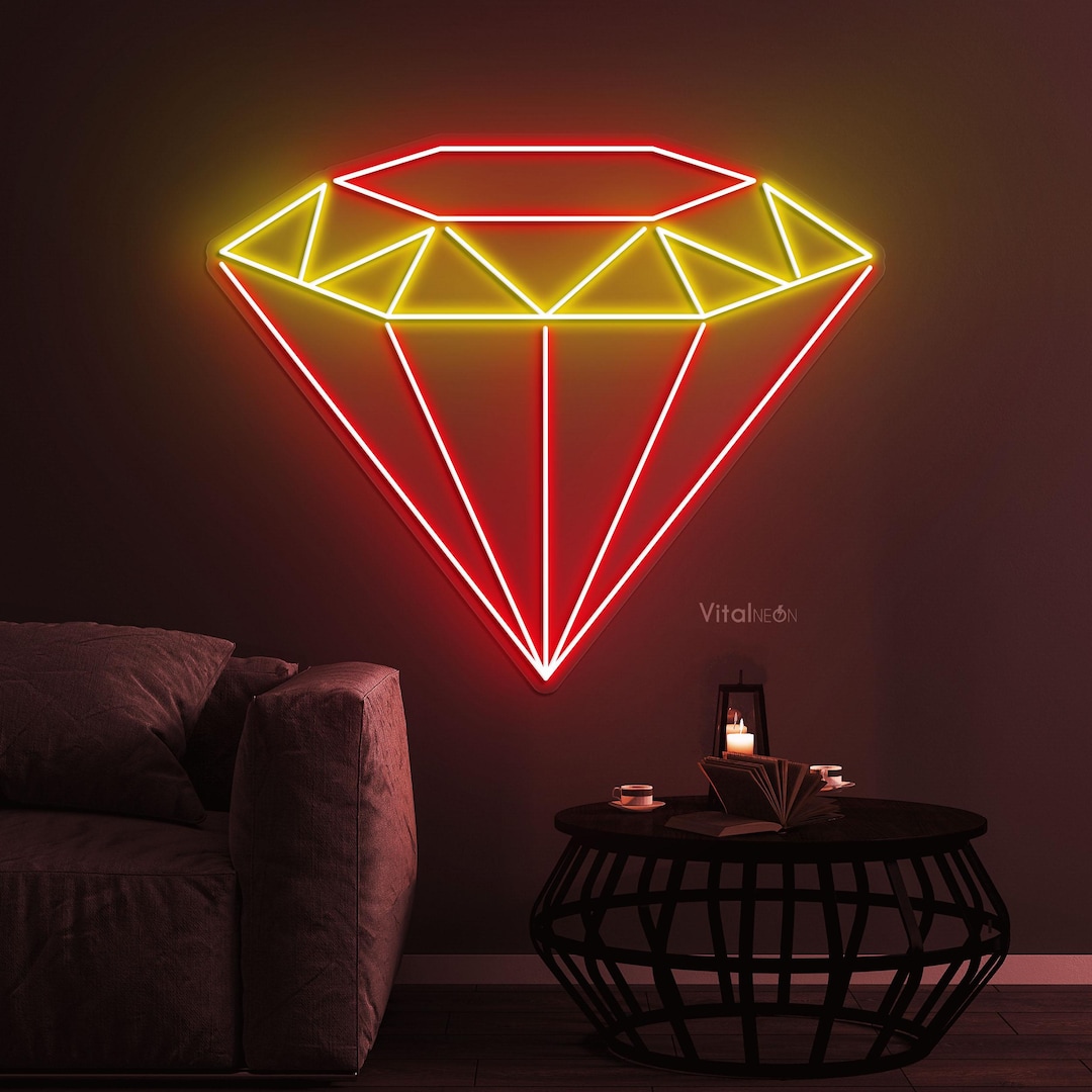 Diamond Neon Sign LED Light Jewelry Store Wedding Decor Gemstone Wall ...