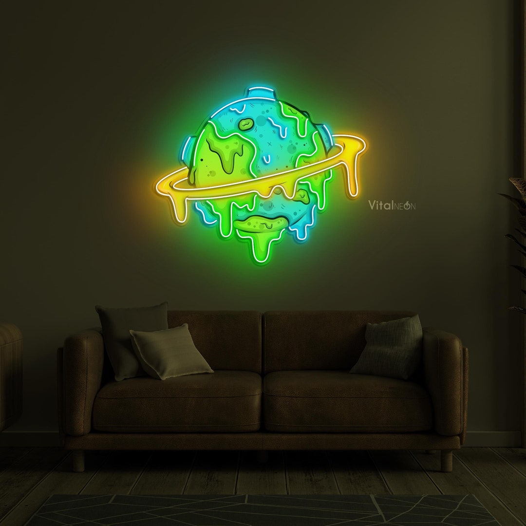 Dripping Earth Neon Sign, Melting Planet LED Light, Earth Pop Art ...