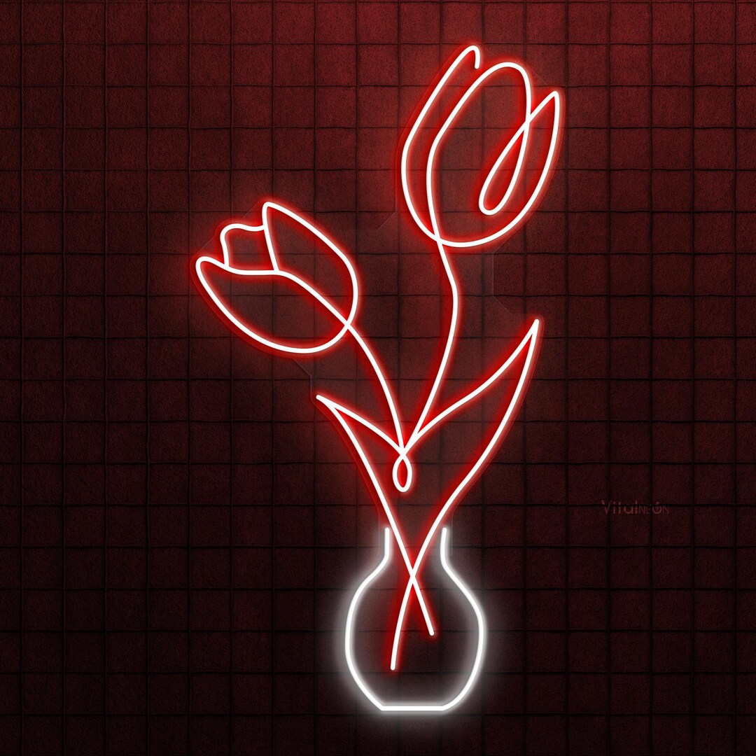 Tulip Flower Vase Neon Sign, Tulip Flower Vase Led Light, Couple Room ...