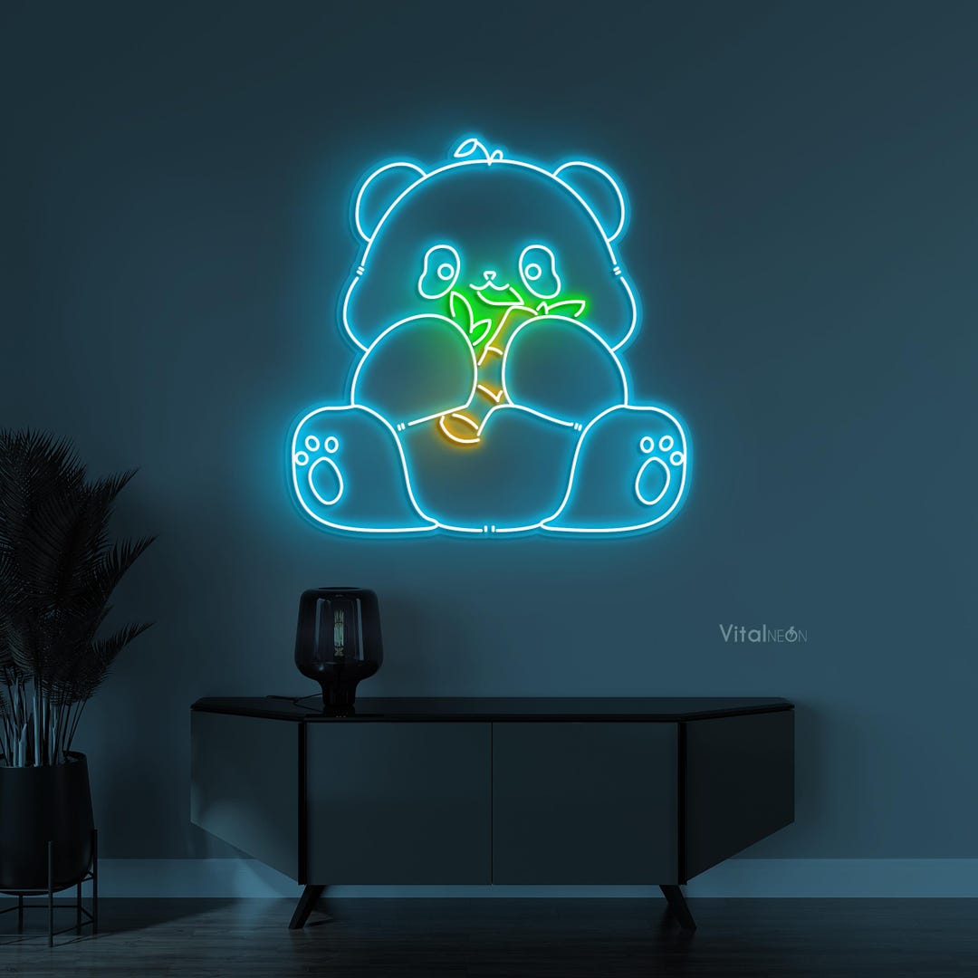 Panda Neon Sign, Panda LED Light, Panda Eating LED Wall Decor, Cute ...