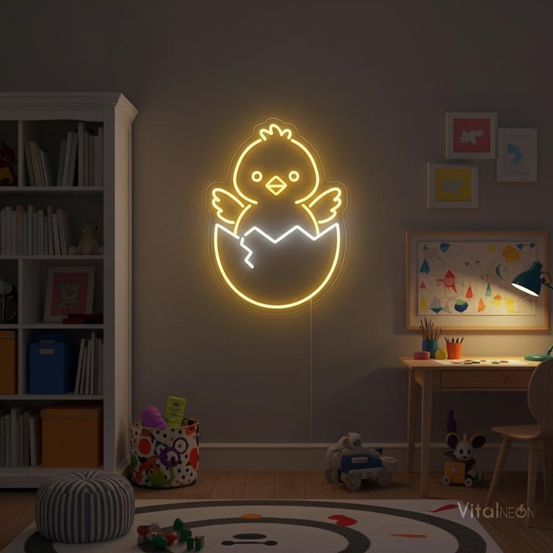 Hatching Chick Neon Sign Nursery Bird Kids Room Wall Art Baby Easter ...