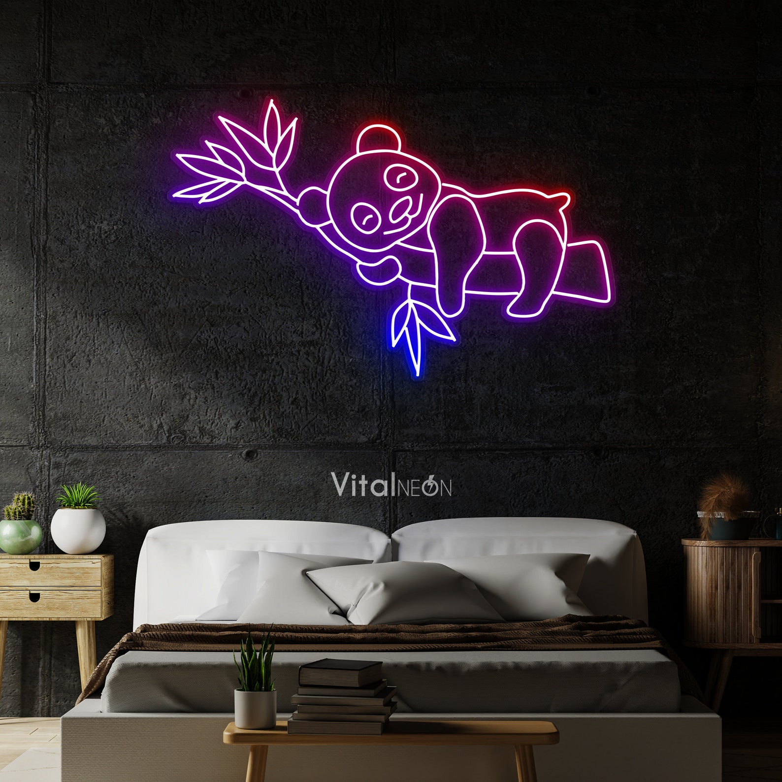 Panda Neon Sign, Cute Panda on Bamboo Branch Neon Light, Kawaii Animal ...