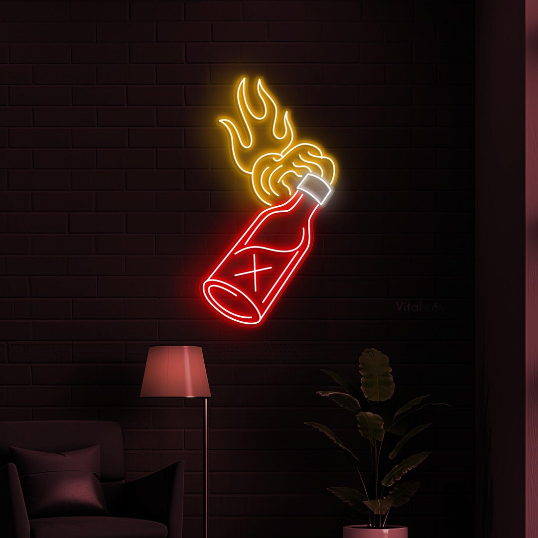 Molotov Cocktail Neon Sign, Molotov Cocktail Led Light, Flaming Bottle ...