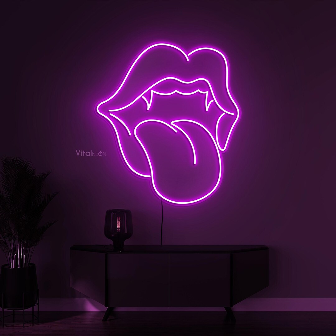 Lips Tongue Neon Sign, Lips Tongue LED Light, Vampire Kiss Neon Sign ...