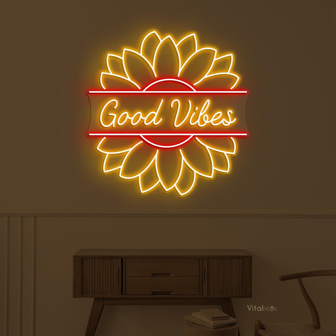 Good Vibes Neon Sign, Good Vibes LED Light, Sunflower Wall Decor, Party ...