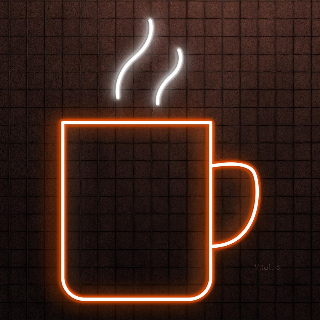 Coffee Mug Neon Sign, Coffee Mug LED Light, Office Spaces Wall Art, Hot ...