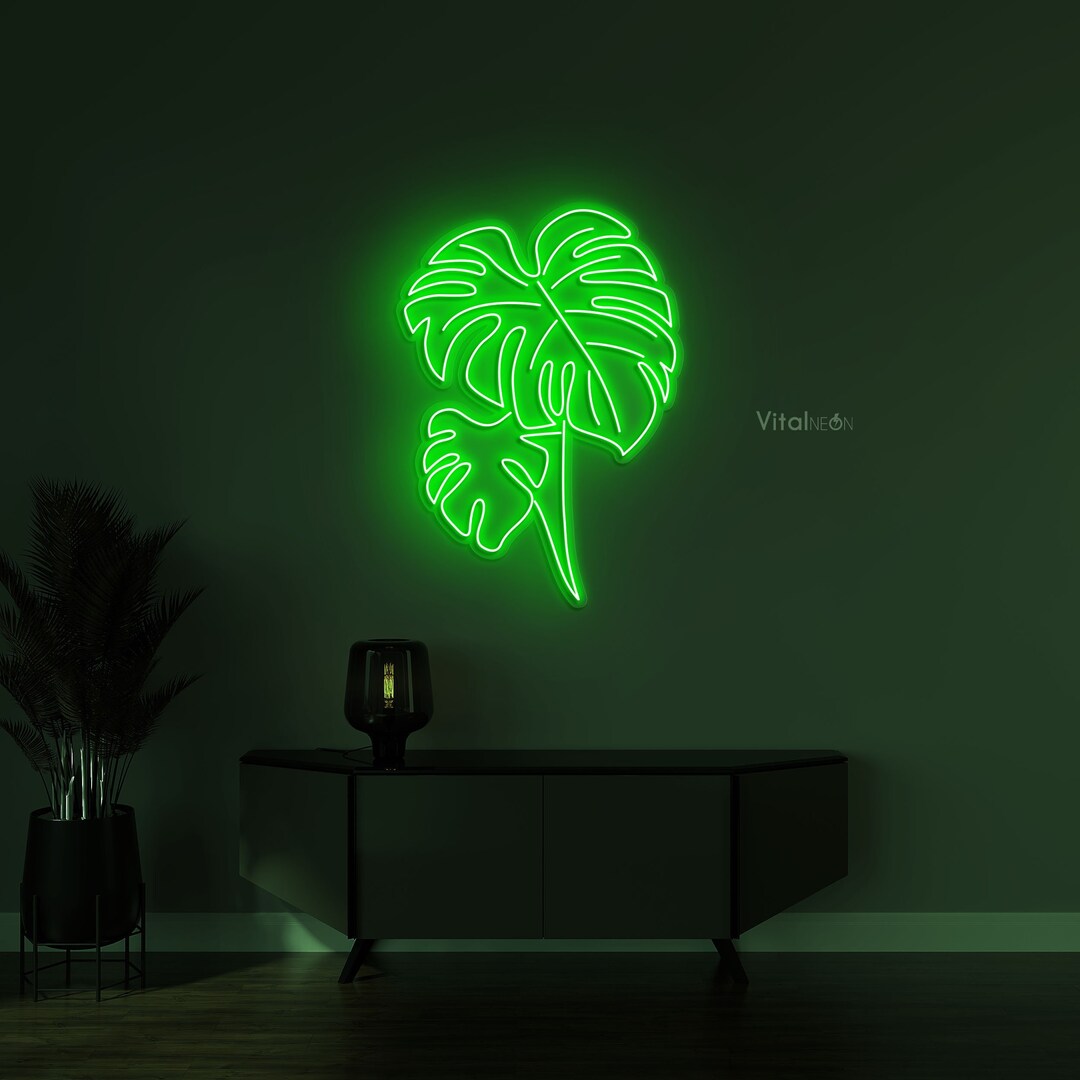 Monstera Leaf Neon Sign, Leaf Neon Sign, Green Leaf Neon Light, Leaf ...