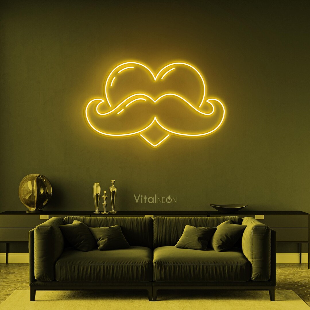 Moustache Heart Neon Sign, Father's Day Gift, Moustache Wall Light ...